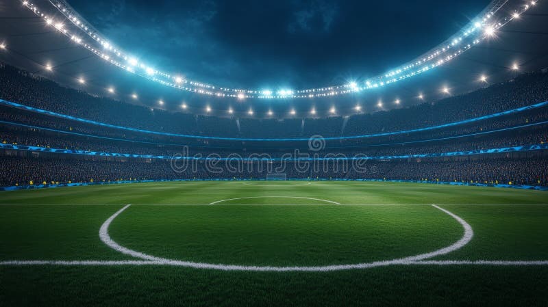 Night Stadium Soccer Field, Crowd, Lights, 3D Render, Wide Shot Soccer ...