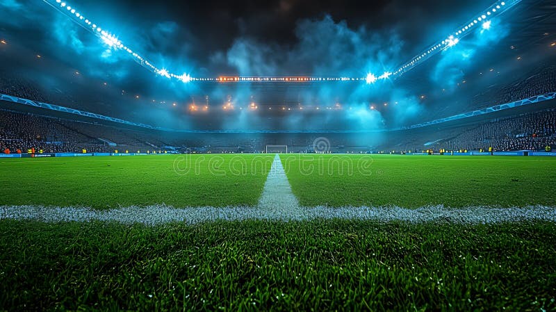 Night Stadium Soccer Field, Spotlights, Crowd, Game Stock Illustration ...