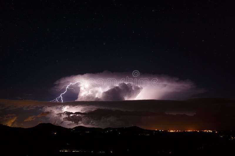Night Star Landscape with Lightning Stock Photo - Image of night ...