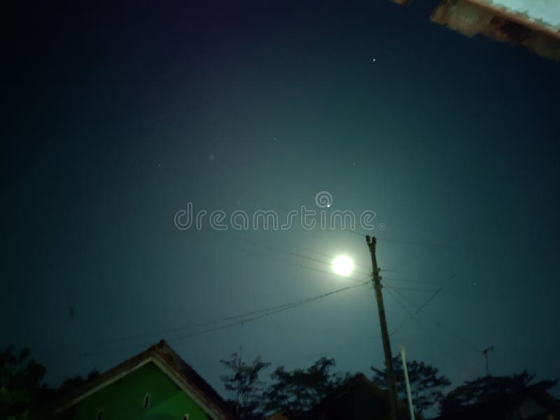 Night Star and Moon Light Village Natural Stock Image - Image of light ...