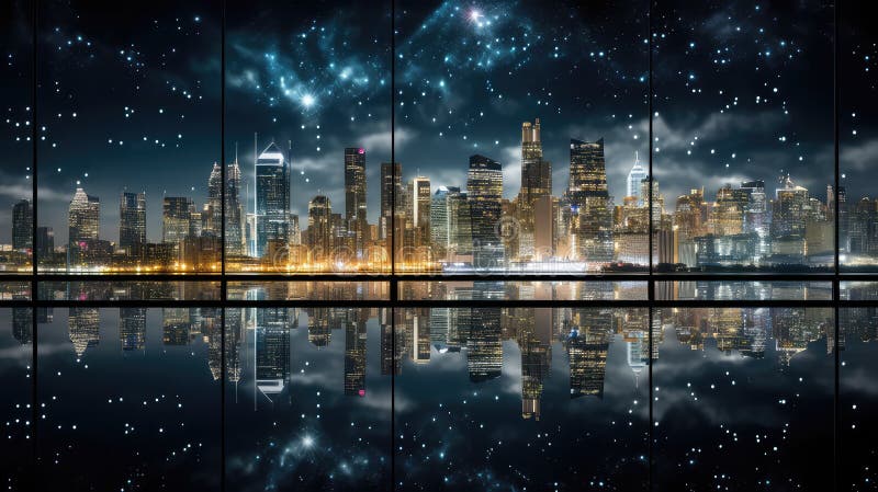 Night star reflection stock illustration. Illustration of tall - 368993983