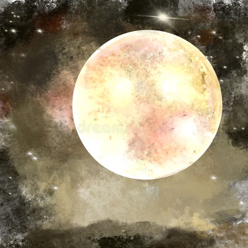 Night Starry Sky with Big Yellow Moon Stock Illustration - Illustration ...