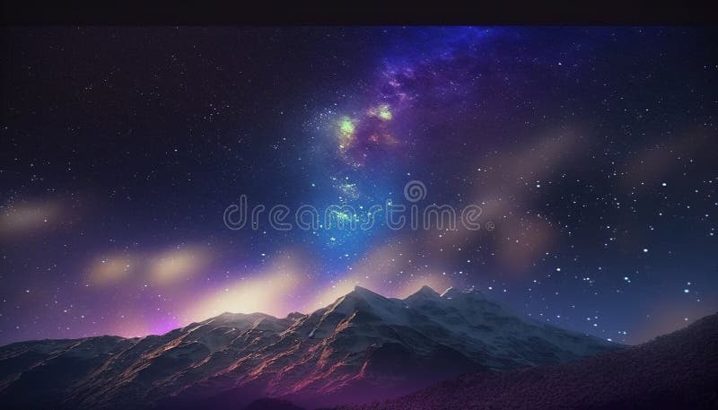 Night Starry Sky Over Mountain Landscape, Generative Ai Stock ...