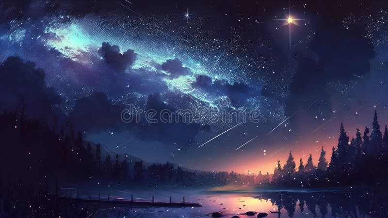 The Night Starry Sky in Realism Stock Illustration - Illustration of ...