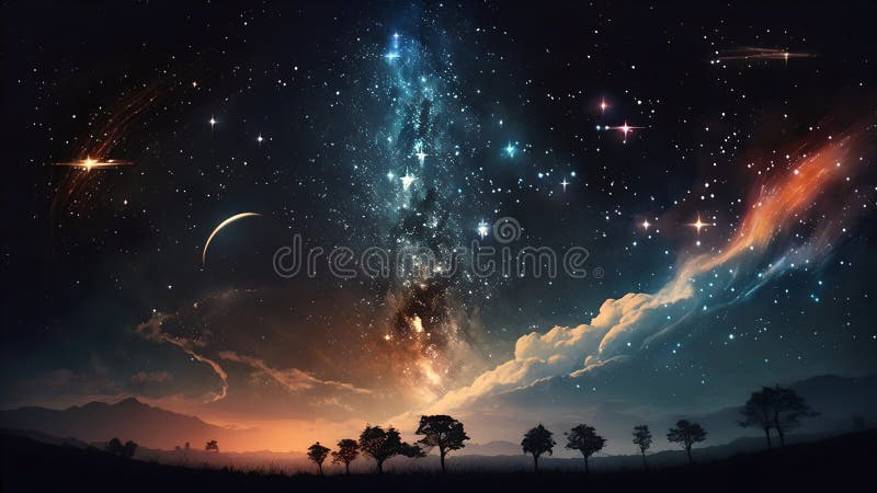 The Night Starry Sky in Realism Stock Illustration - Illustration of ...