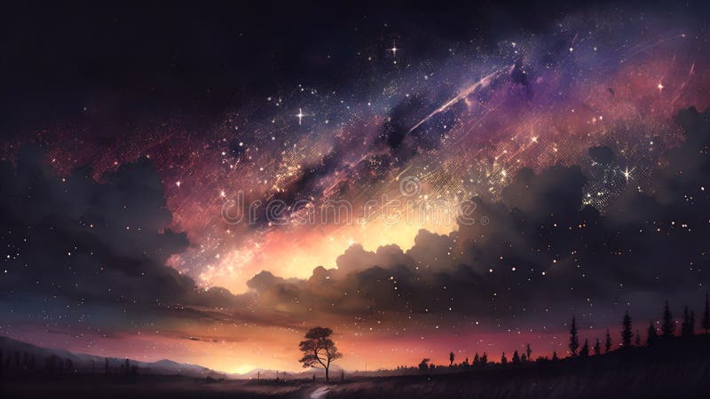 The Night Starry Sky in Realism Stock Illustration - Illustration of ...