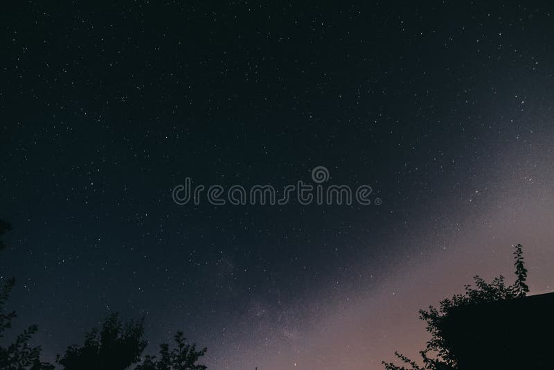 Night Starry Sky in the Village in Spring Stock Photo - Image of cosmic ...