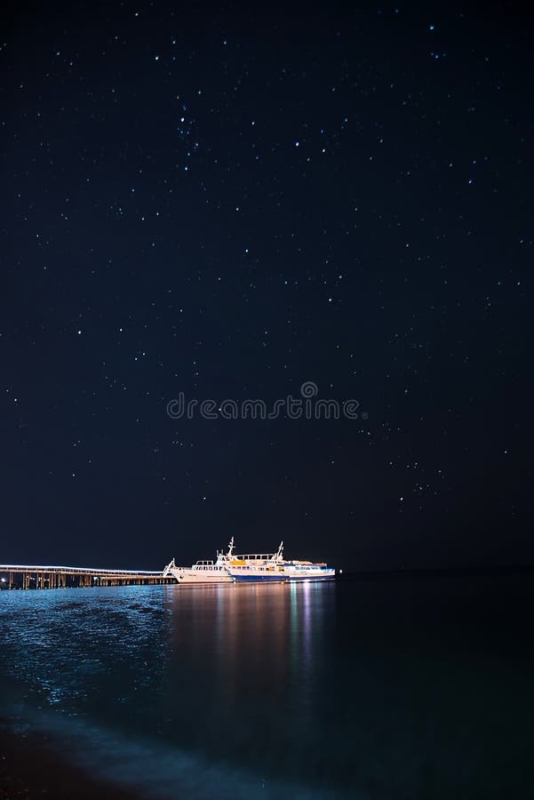 Night Stars Above the Sea, Ships. Crimea Stock Photo - Image of ...