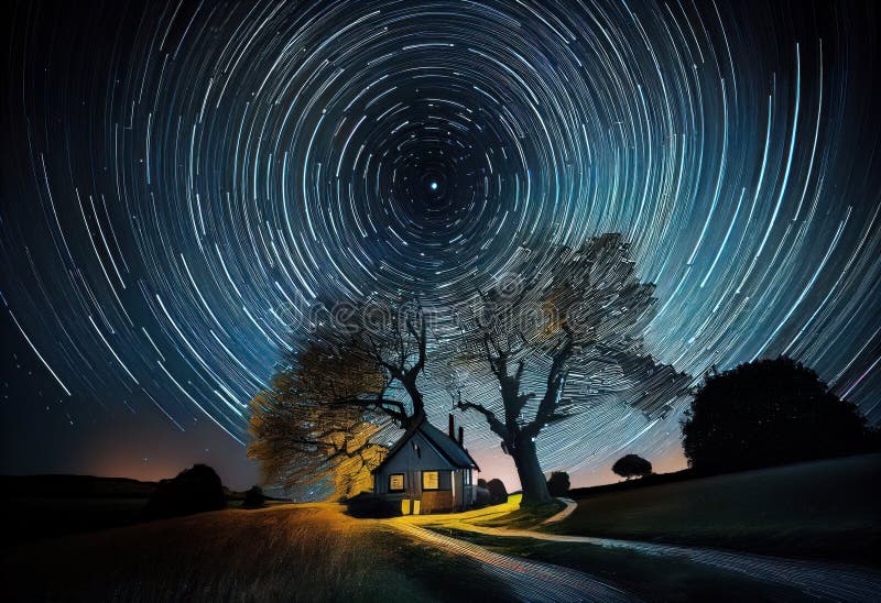 The Night Stars Form a Circumpolar To the Pole Star. Generative AI ...