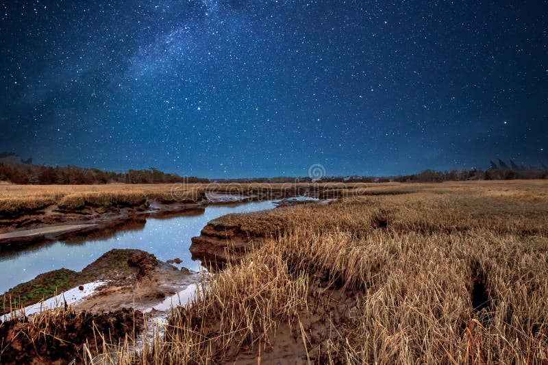 Night Stars Over the Marsh and Sesuit Creek in East Dennis in Winter ...