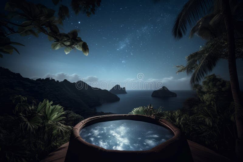 Night Stars Tropical Swim Pool. Generate Ai Stock Illustration ...