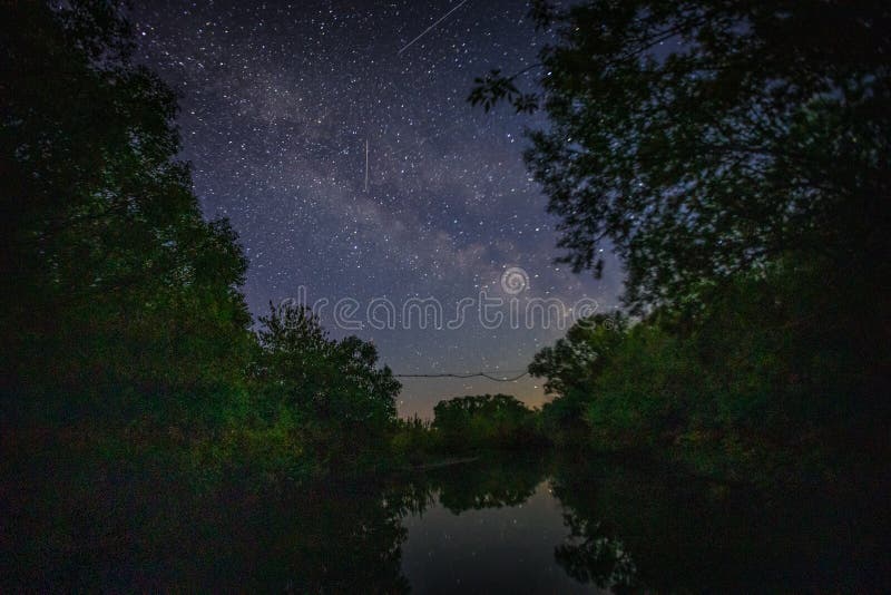 Night Starscape in the Countryside Stock Photo - Image of postcard ...