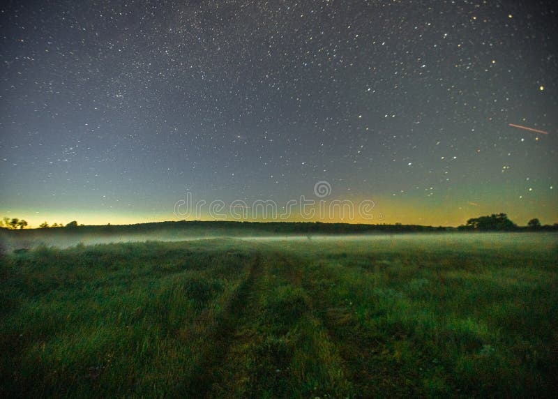 Night Starscape in the Countryside Stock Image - Image of lights, river ...
