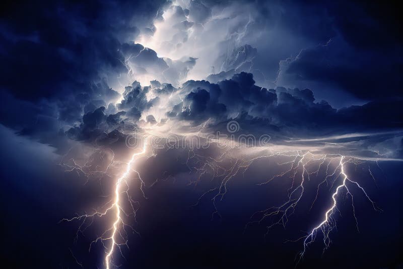 Night Storm and Lightning in the Clouds. Digital Art. Stock ...