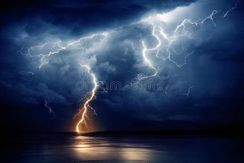 Night Storm and Lightning in the Clouds. Digital Art. Stock ...
