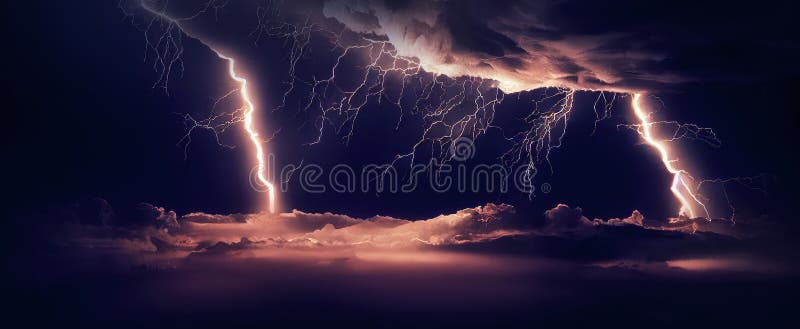Night Storm and Lightning in the Clouds. Digital Art. Stock ...