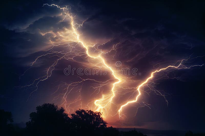 Night Storm and Lightning in the Clouds. Digital Art. Stock ...