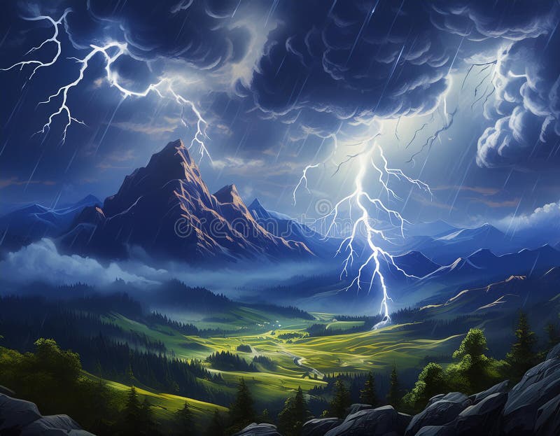 Night Storm and Lightning in the Clouds. Digital Art Stock Illustration ...