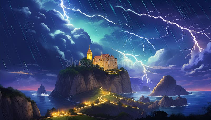 Night Storm and Lightning in the Clouds. Digital Art Stock Illustration ...