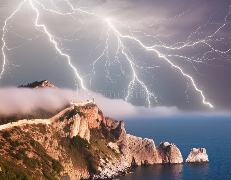 Night Storm and Lightning in the Clouds. Digital Art Stock Illustration ...