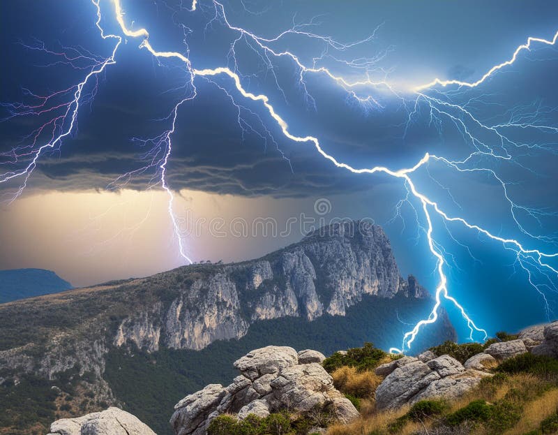 Night Storm and Lightning in the Clouds. Digital Art Stock Illustration ...