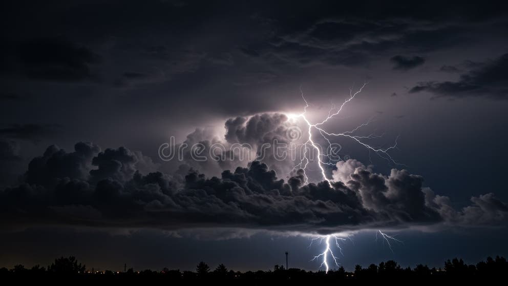 Night Storm with Lightning stock illustration. Illustration of ...