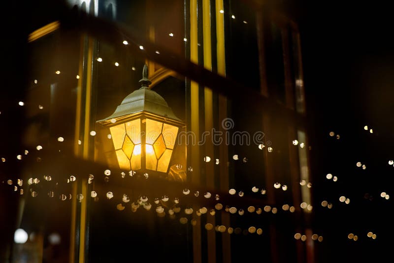 Night Street Abstract Background. Lighting Street Lantern in Window ...