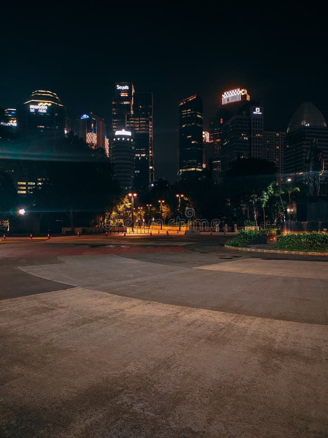 Night Street Building with View and the Lamp Stock Image - Image of ...