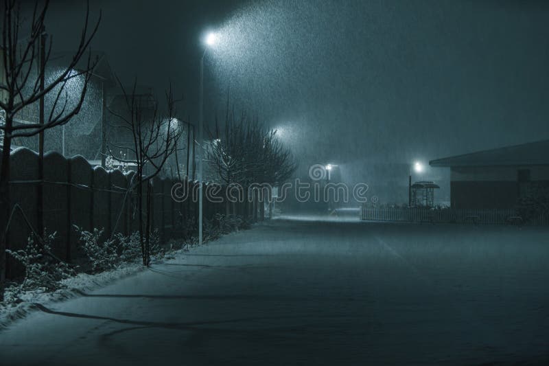 Night Street in Winter Snowstorm Stock Photo - Image of season ...