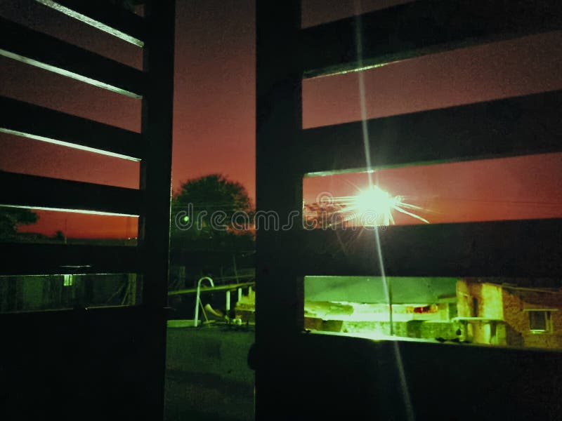 Night Street Light View from Open Gate Railing Stock Image - Image of ...