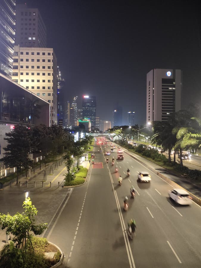 Night Street with Lights in the Capital Jakarta Stock Image - Image of ...