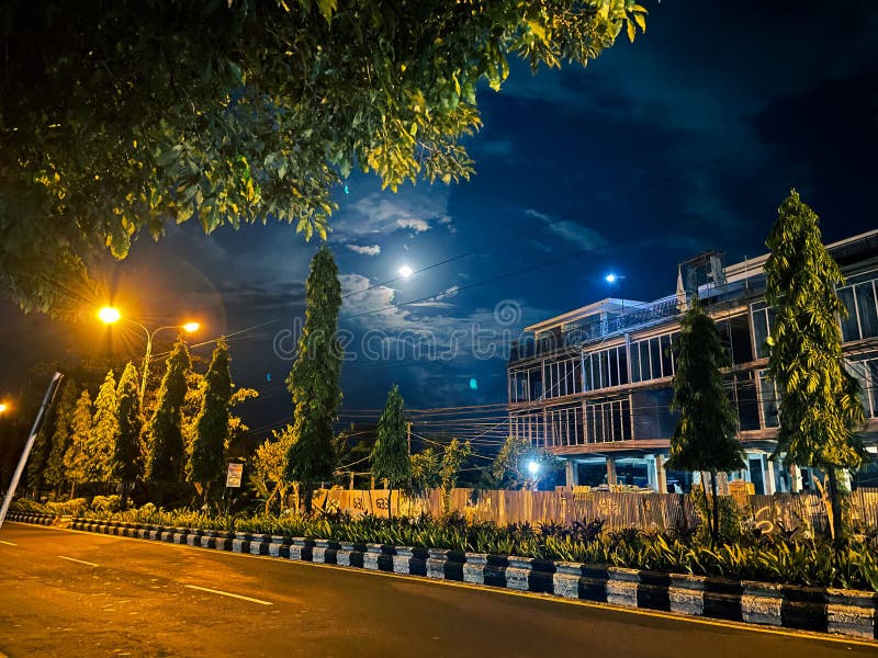 Night, Street, & Moon editorial photography. Image of street - 222896007