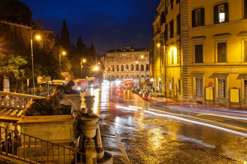 Night street in Rome stock photo. Image of beautiful - 28493120