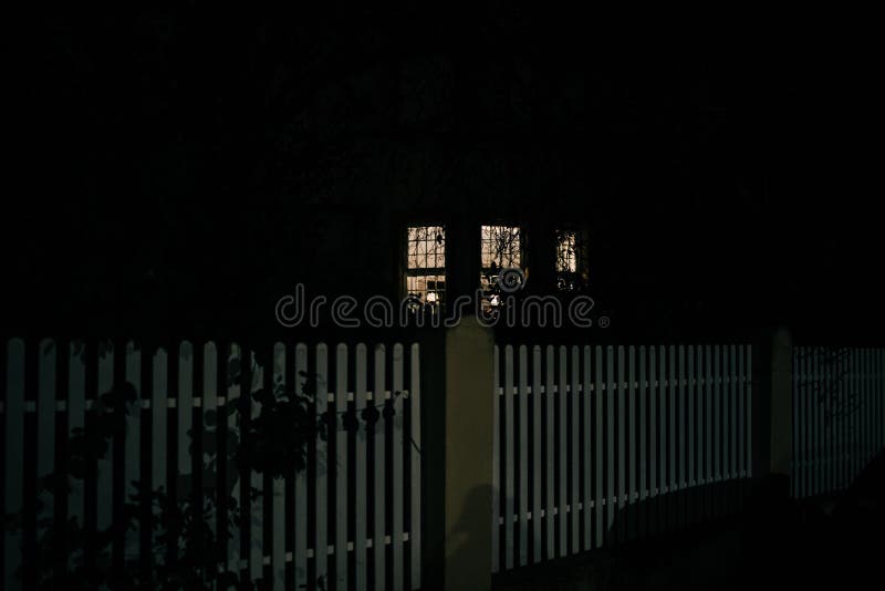 Night Street Scene With Light In Windows Fence Stock Image - Image of ...
