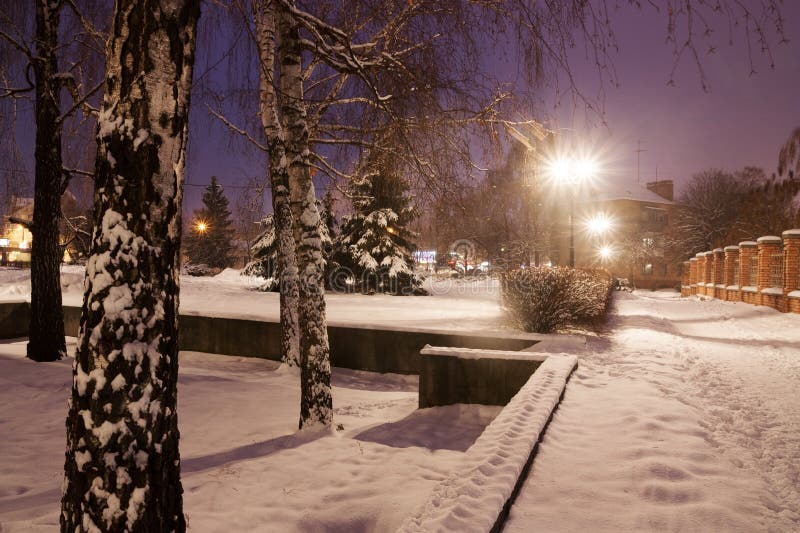 Night street with snow stock image. Image of cerkov, historical - 69132281
