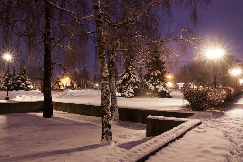 Night street with snow stock photo. Image of modern, landscape - 69305840