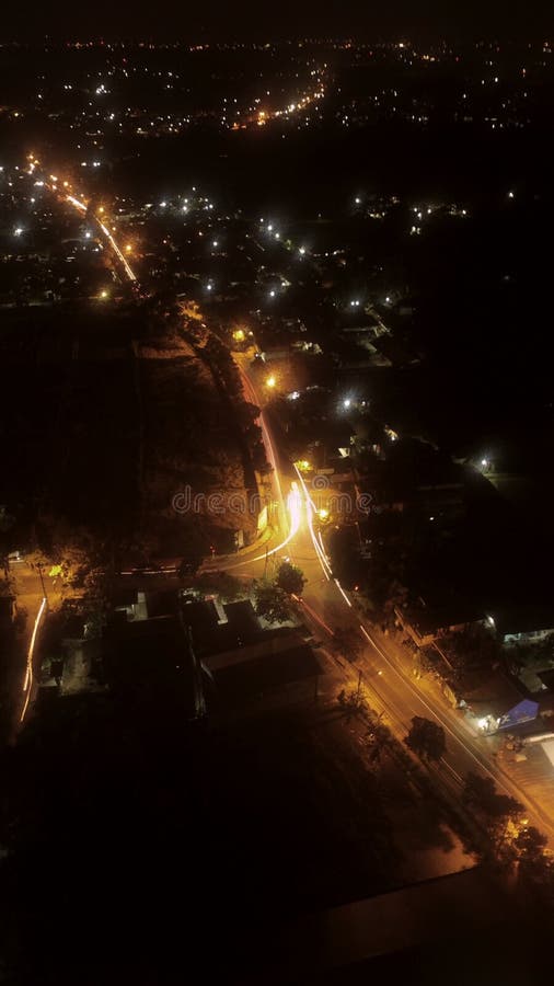 Night Street View with Flying Drone Stock Photo - Image of view, flying ...