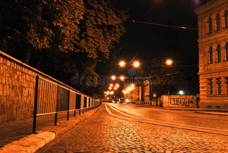 Night street stock image. Image of city, pavement, light - 30980695