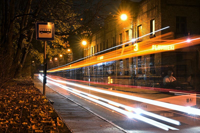 Night Streets with Trees and Lights Stock Photo - Image of traffic ...