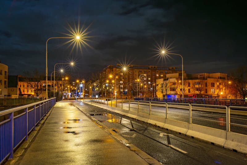 Night Streets in Winter without Snow Evening in Prerov CZ 01 24 2024 ...