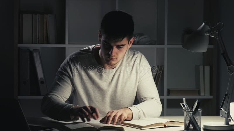 Night Study Home Learning Student Working Late Stock Footage - Video of ...