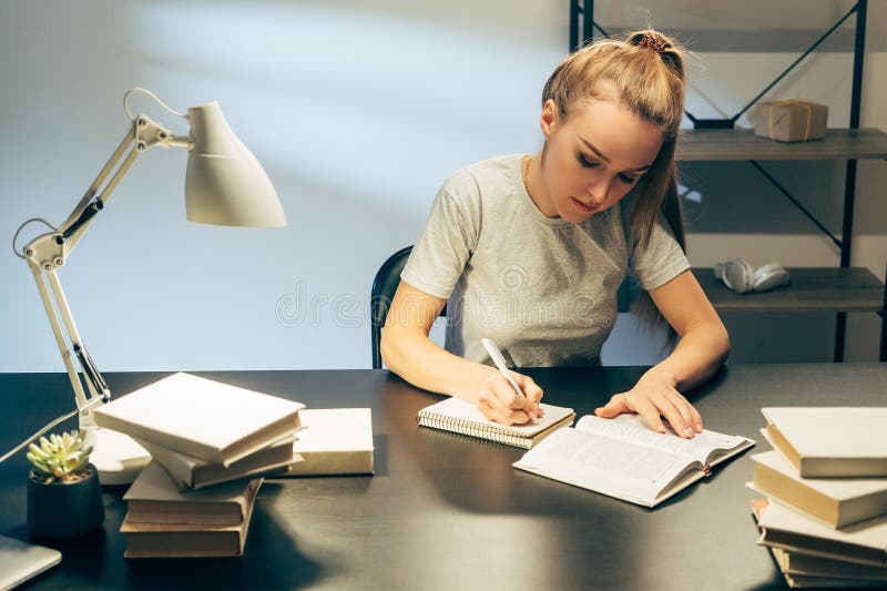 Night Study Reading Books Learning Preparing Stock Photo - Image of ...