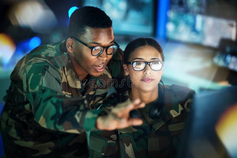 Night Surveillance, Army and People with a Computer for Communication ...