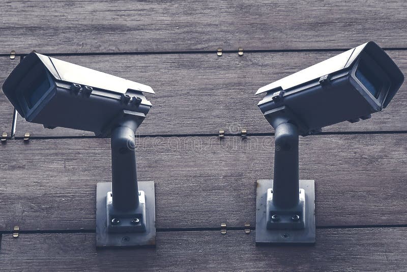 Night Surveillance Cameras Close-up of the Facade of the Building ...