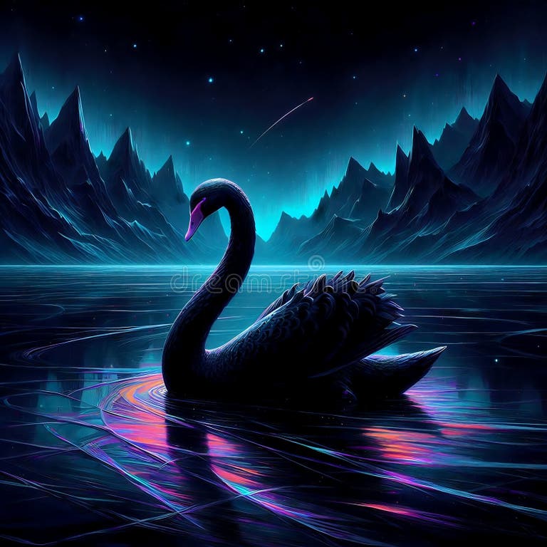 Night Swan Silhouette Design Stock Illustration - Illustration of light ...