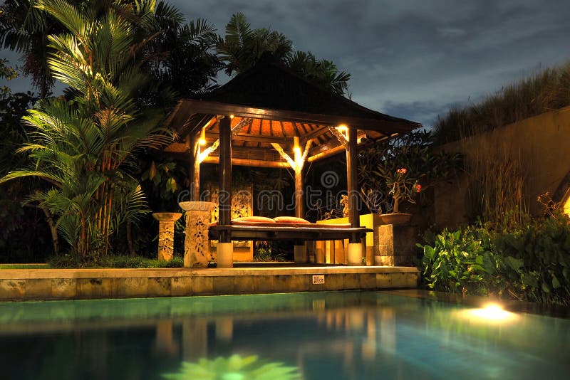 Night swimming pool stock photo. Image of villa, light - 77111892