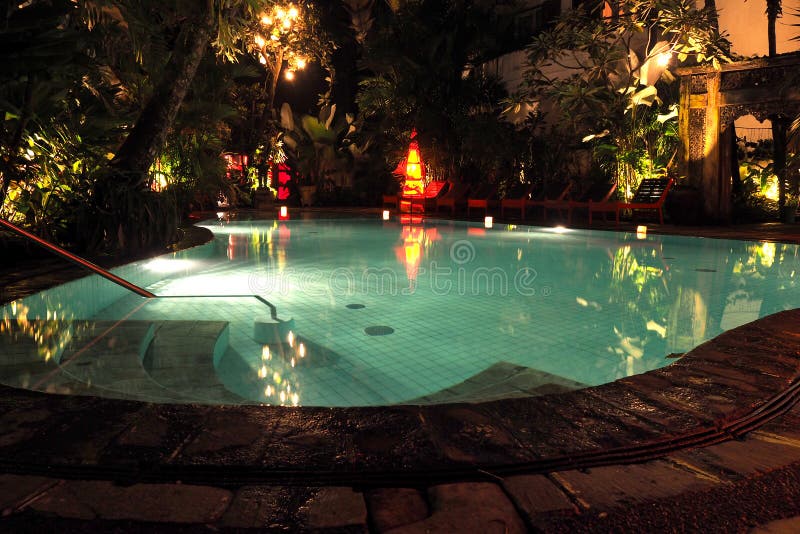 Night swimming pool stock photo. Image of home, house - 77113246