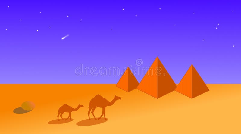 Night Theme of Pyramids of Giza Stock Illustration - Illustration of ...