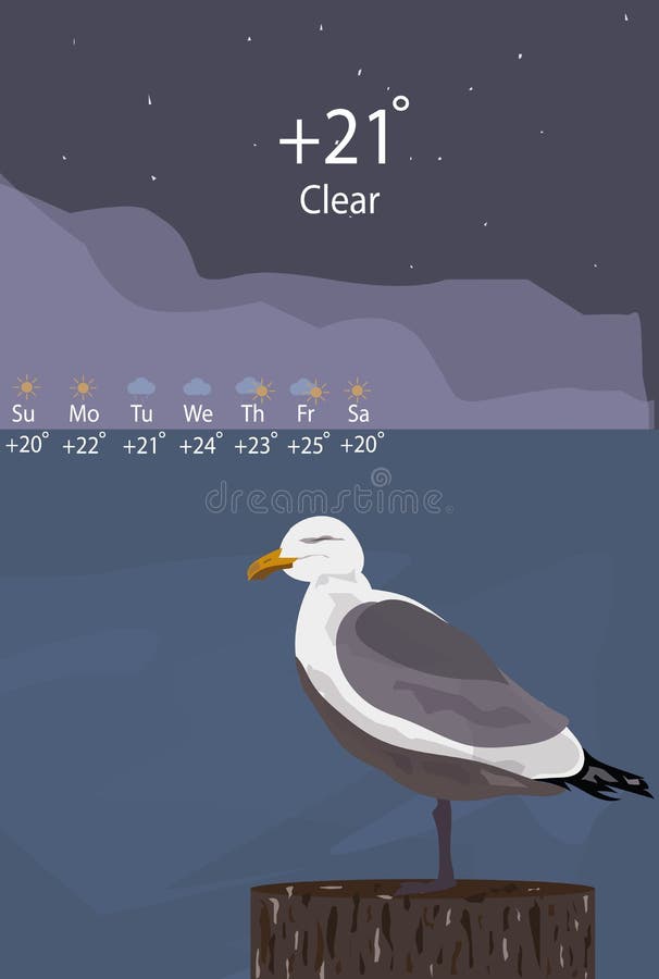 Night Theme Weather Forecast for Mobile App Stock Vector - Illustration ...