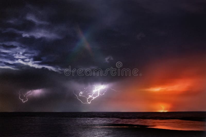 Night Thunderstorm Lightning in the Azov Sea Stock Image - Image of ...